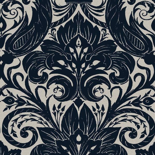 Laurence Llewelyn-Bowen Sauvage Damask Flock Wallpaper Blue / Natural ...