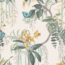 Suki Floral Textured Wallpaper Green / Yellow Belgravia 2161 SAMPLE ...