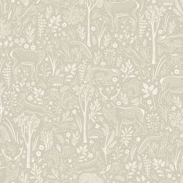 Woodland Animals Textured Vinyl Wallpaper Beige Grandeco LD3403