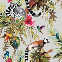 Lemur Jungle Animal Wallpaper - Metallic Silver World of Wallpaper USA