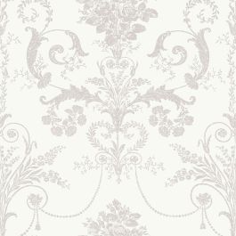 Laura Ashley Josette Damask Wallpaper Dove Grey / White 113385 World of ...