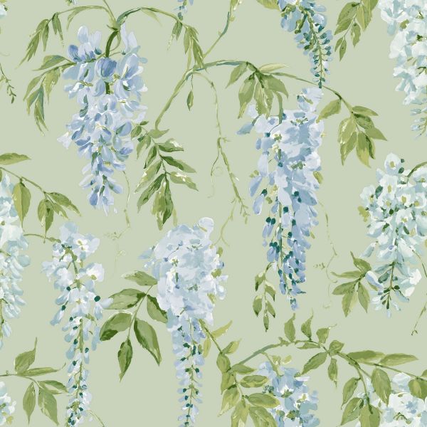 Wisteria Wallpaper Sage Green and Blue World of Wallpaper WOW118 SAMPLE