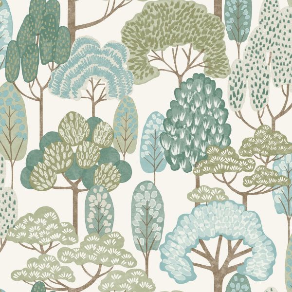 Happy Trees Wallpaper Teal Grandeco LD2109