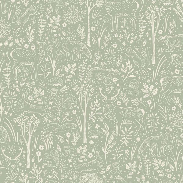 Woodland Animals Textured Vinyl Wallpaper Green Grandeco LD3413
