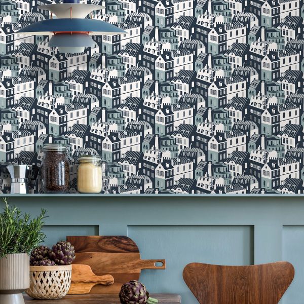 Travelogue Collection Emma's Apartment Wallpaper High Tide Teal and ...